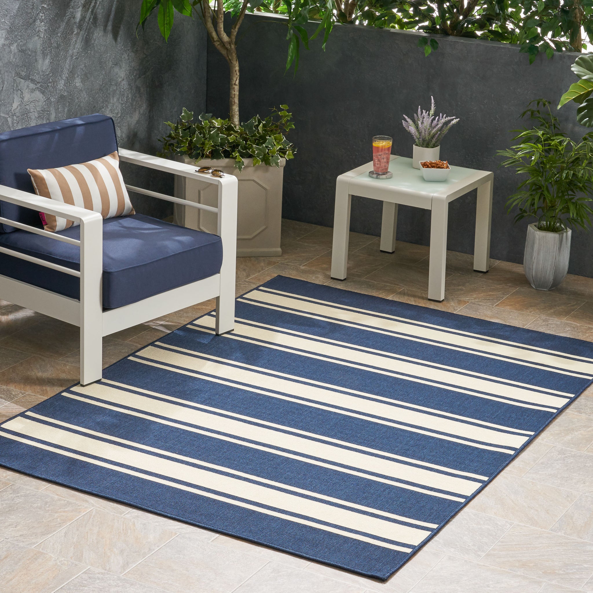 Furnipuzzle Stripes of Coastal Charm Rug，Size: 84" X 63"